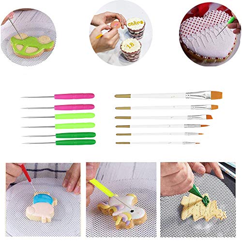 Cookie Decorating Kit Supplies Including 1 Acrylic Cookie Turntable 6 Cookie Scribe Needle2 Silicone Mesh Mats 6 Cookie Decoration Brushes 4 Rubber Feet Bumpers