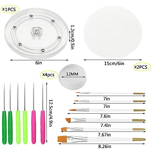 Cookie Decorating Kit Supplies Including 1 Acrylic Cookie Turntable 6 Cookie Scribe Needle2 Silicone Mesh Mats 6 Cookie Decoration Brushes 4 Rubber Feet Bumpers