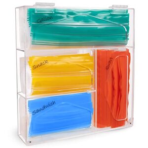 acrylic ziplock bag storage organizer – ziplock bag organizer, ziploc storage organizer holder for ziploc, solimo, hefty, glad. fits gallon quart sandwich & snack, variety size (clear)