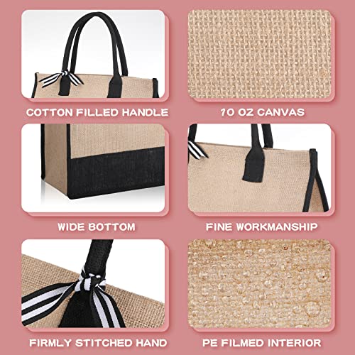 12 Pieces Burlap Tote Bags Set Jute Tote Bag with Handles Initial Canvas Beach Bag Large Reusable Burlap Gift Tote Bag for Women Shopping Market Grocery Holiday Travel DIY Gift Bags