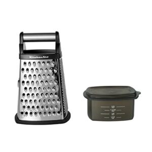 kitchenaid gourmet 4-sided stainless steel box grater with detachable storage container, 10 inches tall, black