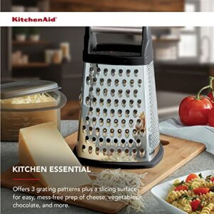 KitchenAid Gourmet 4-Sided Stainless Steel Box Grater with Detachable Storage Container, 10 inches tall, Black