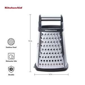 KitchenAid Gourmet 4-Sided Stainless Steel Box Grater with Detachable Storage Container, 10 inches tall, Black