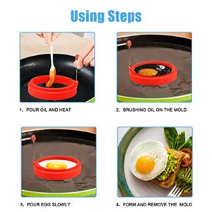 Emoly Silicone Egg Ring, Egg Rings Non Stick, Egg Cooking Rings, Perfect Fried Egg Mold or Pancake Rings (New,4pcs), Multicolor