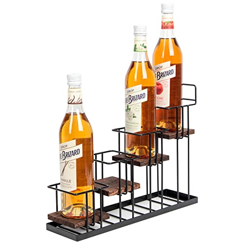 J JACKCUBE DESIGN Syrup Bottle Holder Rack, Rustic Wood and Metal Wire 4 Tier Syrup, Wine, Dressing Bottle Countertop Display Storage Stand for Kitchen Coffee Bar- MK816A