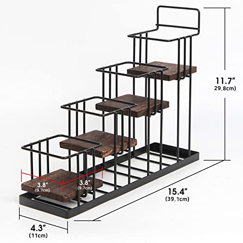 J JACKCUBE DESIGN Syrup Bottle Holder Rack, Rustic Wood and Metal Wire 4 Tier Syrup, Wine, Dressing Bottle Countertop Display Storage Stand for Kitchen Coffee Bar- MK816A