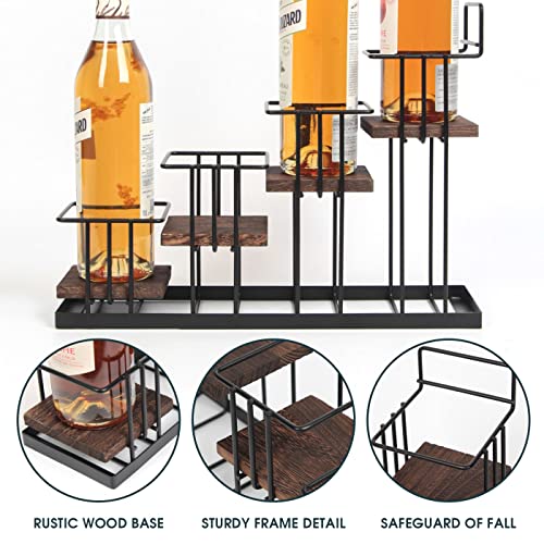 J JACKCUBE DESIGN Syrup Bottle Holder Rack, Rustic Wood and Metal Wire 4 Tier Syrup, Wine, Dressing Bottle Countertop Display Storage Stand for Kitchen Coffee Bar- MK816A