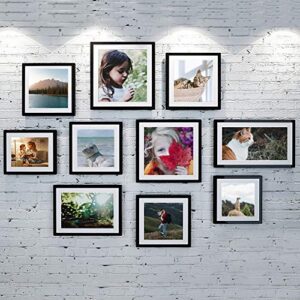 upsimples 8.5x11 Picture Frame Set of 3, Made of High Definition Glass for 6x8 with Mat or 8.5x11 Without Mat, Wall Mounting Photo Frames, Black