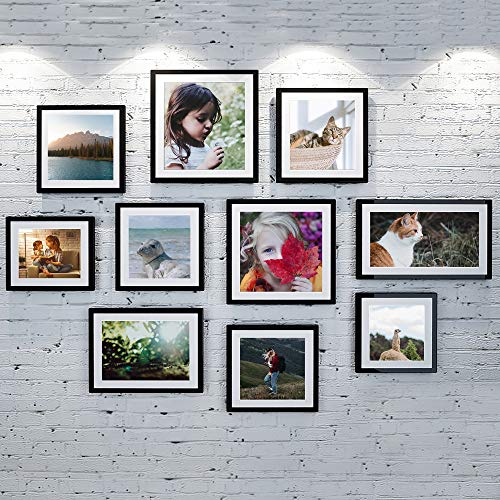 upsimples 8.5x11 Picture Frame Set of 3, Made of High Definition Glass for 6x8 with Mat or 8.5x11 Without Mat, Wall Mounting Photo Frames, Black