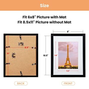 upsimples 8.5x11 Picture Frame Set of 3, Made of High Definition Glass for 6x8 with Mat or 8.5x11 Without Mat, Wall Mounting Photo Frames, Black