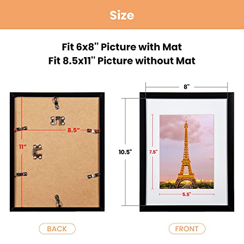 upsimples 8.5x11 Picture Frame Set of 3, Made of High Definition Glass for 6x8 with Mat or 8.5x11 Without Mat, Wall Mounting Photo Frames, Black