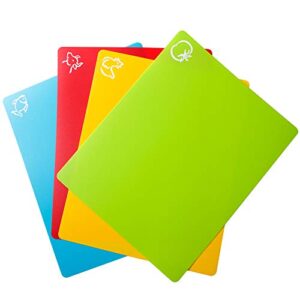 carrollar flexible plastic cutting board mats, colored mats with food icons, gripped back, cutting board set of 4 (1)