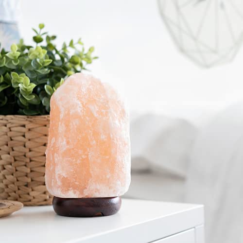 7 Inch Himalayan Salt Lamp with Dimmer Cord - Night Light Natural Crystal Rock Classic Wood Base Authentic from Pakistan