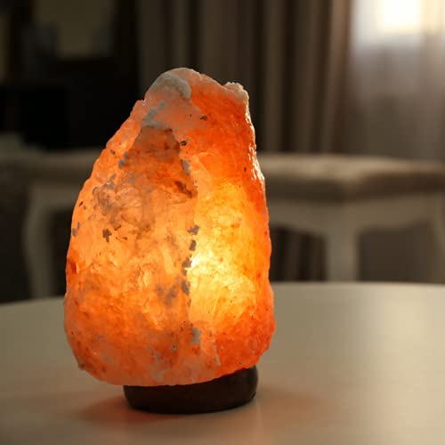 7 Inch Himalayan Salt Lamp with Dimmer Cord - Night Light Natural Crystal Rock Classic Wood Base Authentic from Pakistan