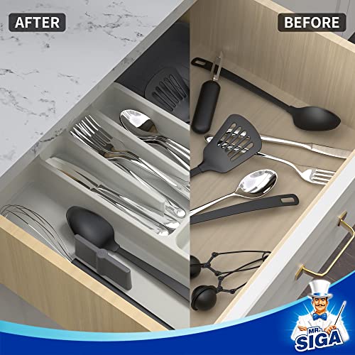 MR.SIGA Expandable Silverware Organizer, Flatware Organizer for Drawer, Utensil Organizer and Adjustable Cutlery Tray for Kitchen Drawer, White & Gray