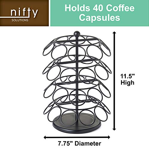 Nifty Coffee Pod Carousel – Compatible with K-Cups, 40 Pod Pack Storage, Spins 360-Degrees, Lazy Susan Platform, Modern Black Design, Home or Office Kitchen Counter Organizer