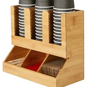 Mind Reader 6 Compartment Bamboo Upright Coffee Breakroom Condiment and Cup Storage Organizer, Brown