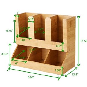 Mind Reader 6 Compartment Bamboo Upright Coffee Breakroom Condiment and Cup Storage Organizer, Brown