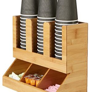 Mind Reader 6 Compartment Bamboo Upright Coffee Breakroom Condiment and Cup Storage Organizer, Brown