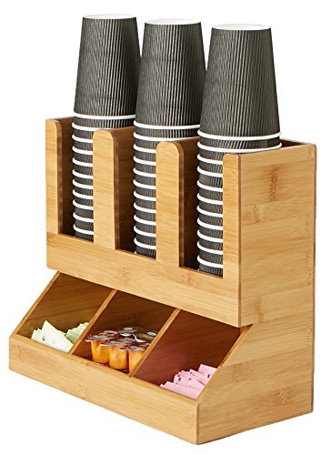 Mind Reader 6 Compartment Bamboo Upright Coffee Breakroom Condiment and Cup Storage Organizer, Brown