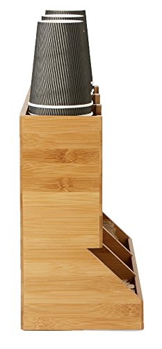 Mind Reader 6 Compartment Bamboo Upright Coffee Breakroom Condiment and Cup Storage Organizer, Brown