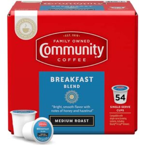 community coffee breakfast blend 54 count coffee pods, medium roast, compatible with keurig 2.0 k-cup brewers, 1 box of 54 pods