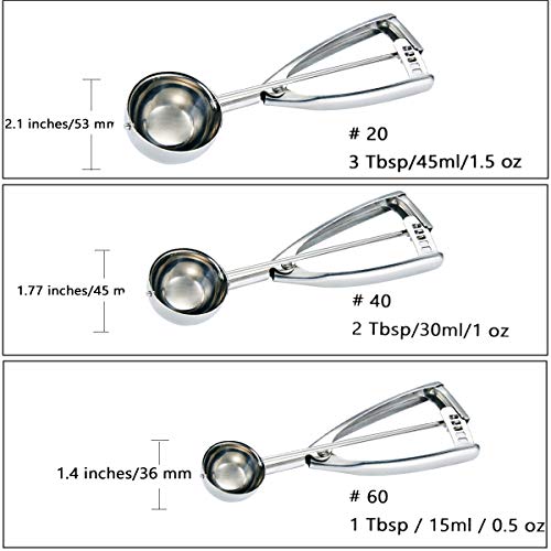 Fayomir Cookie Scoop Set - Small/1 Tablespoon, Medium/2 Tablespoon, Large/3 Tablespoon - Ice Cream Scoop Set, 18/8 Stainless Steel Dough Scoop Cupcake Scoop Melon Baller