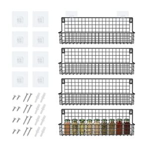 meluke wall mounted spice rack organizer for cabinet door, 4 tier metal hanging seasoning jar storage rack condiment bottle organizer holder rack for kitchen, cabinet, cupboard, pantry door (black)