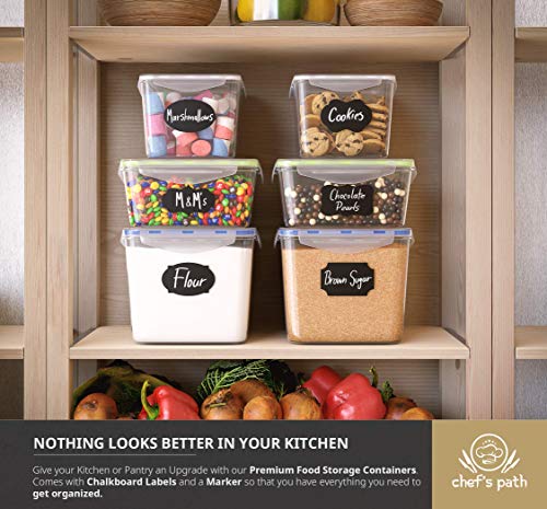 Chef's Path Food Storage Containers - Pantry Organization and Storage - Great for Flour, Sugar, Baking Supplies - Airtight Kitchen Bulk Food Canisters - BPA-Free - 6 PC Set - Spoons, 8 Labels & Pen