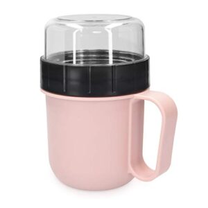 Navaris Breakfast To Go Cup - Portable 2-Piece Food Container Pot for Cereal, Yogurt, Oatmeal - Microwave and Dishwasher-Safe, BPA-Free - Pastel Pink