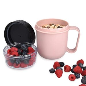 Navaris Breakfast To Go Cup - Portable 2-Piece Food Container Pot for Cereal, Yogurt, Oatmeal - Microwave and Dishwasher-Safe, BPA-Free - Pastel Pink