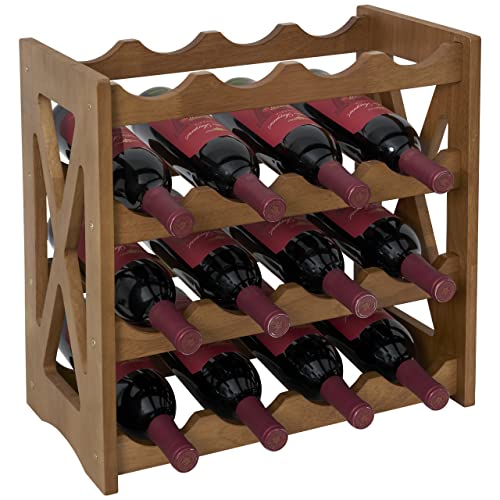 NHZ Wine Rack freestanding Floor, Wooden Wine Rack, Sturdy and Durable Wine Storage Cabinet Shelf, Wine Racks Countertop - 4 Tiers 16 Bottle Wine Holder for Kitchen, Pantry, Cellar.