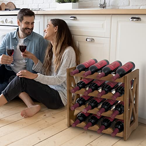 NHZ Wine Rack freestanding Floor, Wooden Wine Rack, Sturdy and Durable Wine Storage Cabinet Shelf, Wine Racks Countertop - 4 Tiers 16 Bottle Wine Holder for Kitchen, Pantry, Cellar.