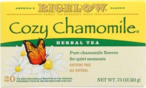 bigelow cozy chamomile herbal tea, caffeine free, 20 count (pack of 6), 120 total tea bags