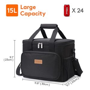 Lifewit Large Lunch Bag 24-Can (15L) Insulated Lunch Box Soft Cooler Cooling Tote for Adult Men Women, Black