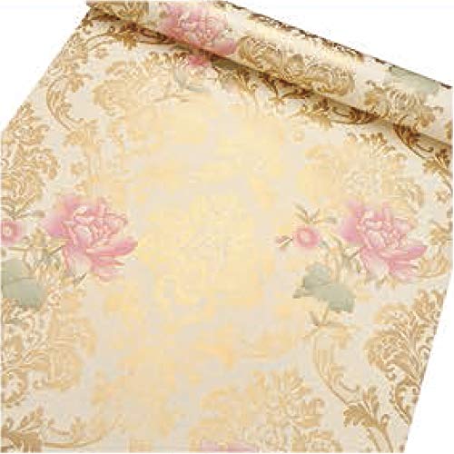 HOYOYO Self-Adhesive Shelf Liners Paper, Removable Self Adhesive Shelf Liner Dresser Drawer Wall Stickers Home Decoration, Gold Pink Flower 17.8 x 118 Inches