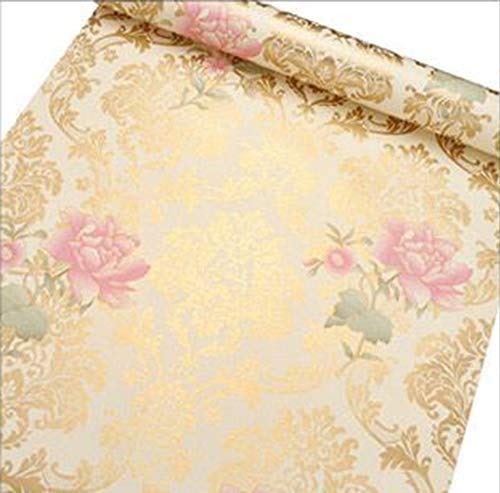 HOYOYO Self-Adhesive Shelf Liners Paper, Removable Self Adhesive Shelf Liner Dresser Drawer Wall Stickers Home Decoration, Gold Pink Flower 17.8 x 118 Inches