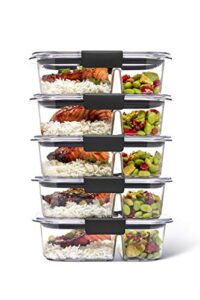 rubbermaid 5-piece brilliance food storage containers for meal prep with 2 compartments and lids, dishwasher safe, 2.85-cup(675ml), clear/grey, 5 count (pack of 1)