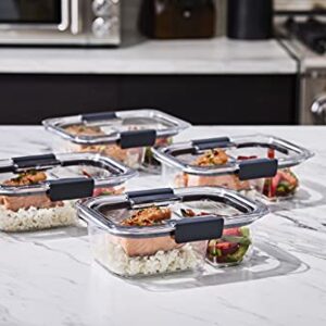 Rubbermaid 5-Piece Brilliance Food Storage Containers for Meal Prep with 2 Compartments and Lids, Dishwasher Safe, 2.85-Cup(675ml), Clear/Grey, 5 count (Pack of 1)