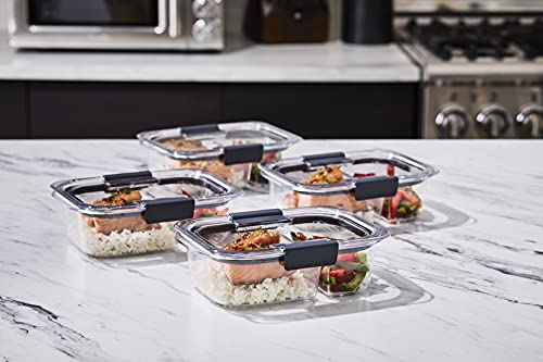 Rubbermaid 5-Piece Brilliance Food Storage Containers for Meal Prep with 2 Compartments and Lids, Dishwasher Safe, 2.85-Cup(675ml), Clear/Grey, 5 count (Pack of 1)