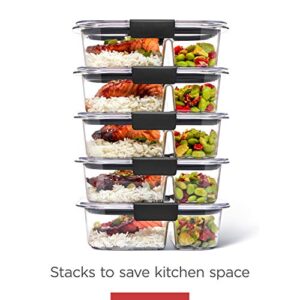 Rubbermaid 5-Piece Brilliance Food Storage Containers for Meal Prep with 2 Compartments and Lids, Dishwasher Safe, 2.85-Cup(675ml), Clear/Grey, 5 count (Pack of 1)