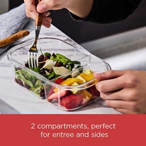 Rubbermaid 5-Piece Brilliance Food Storage Containers for Meal Prep with 2 Compartments and Lids, Dishwasher Safe, 2.85-Cup(675ml), Clear/Grey, 5 count (Pack of 1)