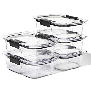 Rubbermaid 5-Piece Brilliance Food Storage Containers for Meal Prep with 2 Compartments and Lids, Dishwasher Safe, 2.85-Cup(675ml), Clear/Grey, 5 count (Pack of 1)