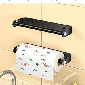 Paper Towel Holder Under Cabinet for Kitchen,Wall Mount Paper Towel Holder Paper Roll Holder,Self Adhesive or Screw Mounting Paper Towel Holder Wall Mount for Kitchen, Pantry, Sink, Bathroom (Black)