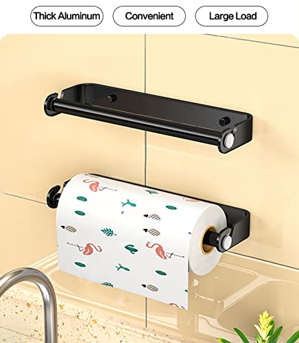 Paper Towel Holder Under Cabinet for Kitchen,Wall Mount Paper Towel Holder Paper Roll Holder,Self Adhesive or Screw Mounting Paper Towel Holder Wall Mount for Kitchen, Pantry, Sink, Bathroom (Black)