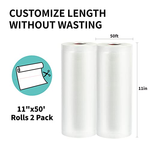 Happy Seal Vacuum Sealer Bags 11x50 Rolls 2 Pack for Food Saver, Seal a Meal, BPA Free, Commercial Grade, Great for Vac Storage, Meal Prep or Sous Vide