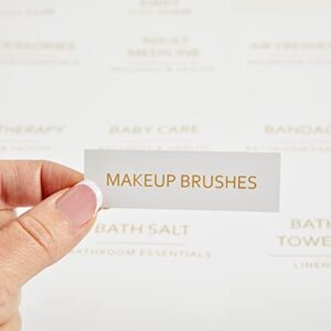 Talented Kitchen 174 Gold Minimalist Bathroom Labels Set with Makeup Labels, Gold Print on White Matte Backing, Water Resistant. 174 Bathroom, Beauty & Makeup Vinyl Stickers. Organization Storage