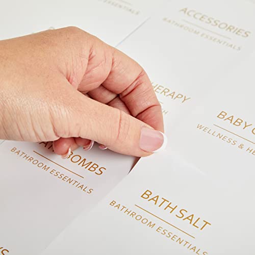 Talented Kitchen 174 Gold Minimalist Bathroom Labels Set with Makeup Labels, Gold Print on White Matte Backing, Water Resistant. 174 Bathroom, Beauty & Makeup Vinyl Stickers. Organization Storage