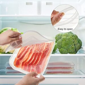 Suclain 4 Pieces Bacon Keeper Plastic Deli Meat Saver with Lids Airtight Cold Cuts Cheese Container for Fridge Food Refrigerator Storage Box Shallow Low Christmas Cookie Holder