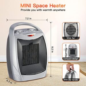 Portable Electric Space Heater 1500W/750W Personal Room Heater with Thermostat, Small Desk Ceramic Heater with Tip Over and Overheat Protection ETL Certified for Office Indoor Bedroom (Silver)